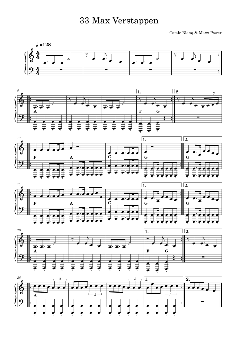 33 Max Verstappen – Cartle Blanq & Maxx Power Sheet music for Piano ...