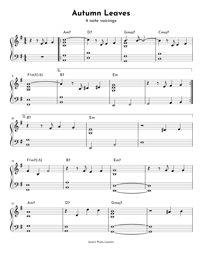 Autumn Leaves (4-note) Sheet music for Piano (Solo) Easy | Musescore.com