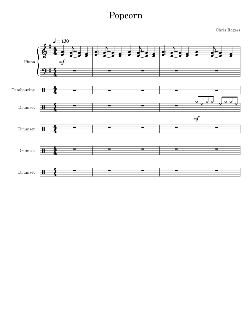 Popcorn Sheet music for Piano, Tambourine, Drum group (Piano Sextet ...