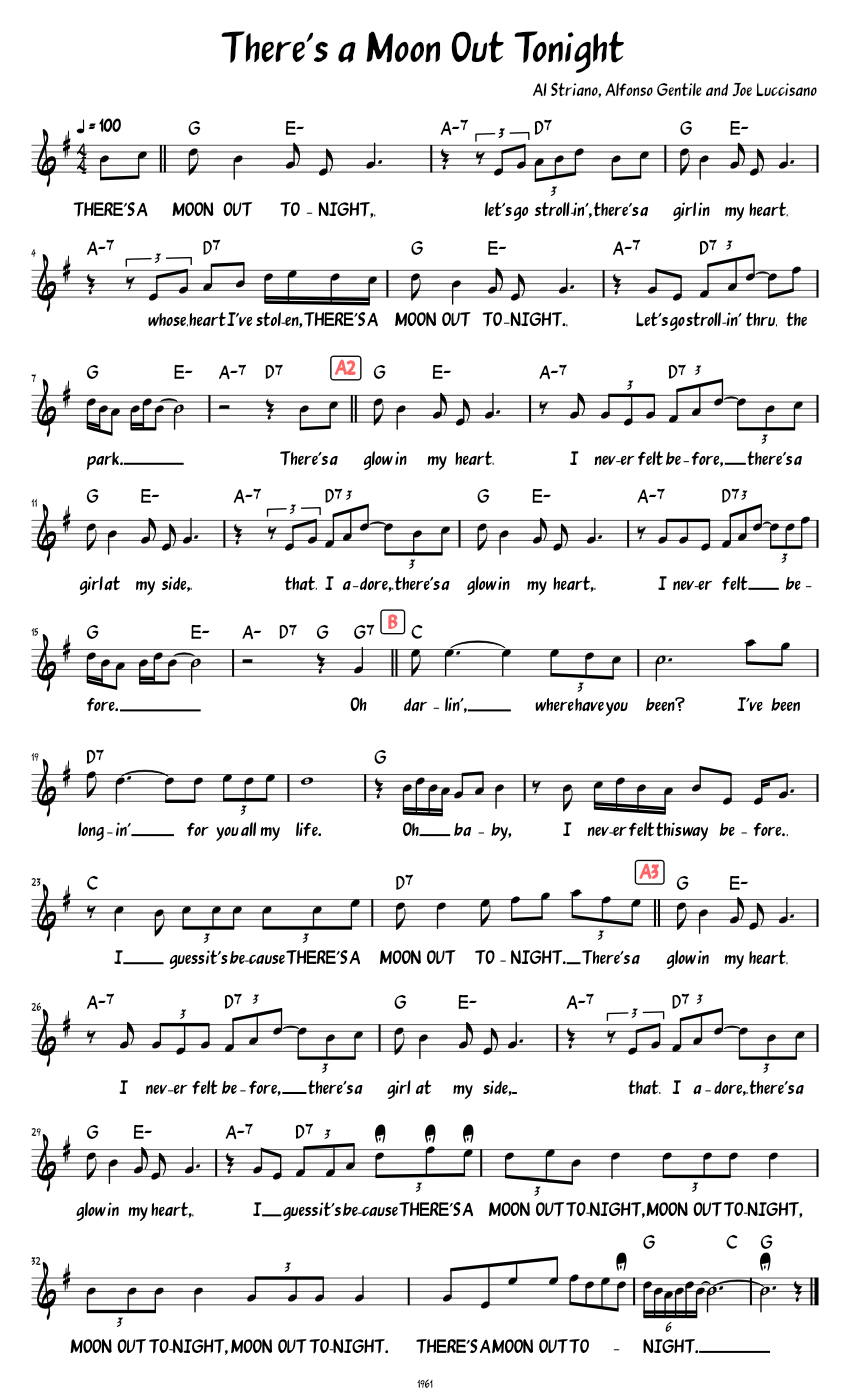 There's a Moon Out Tonight (Lead sheet with lyrics ) Sheet Music for ...