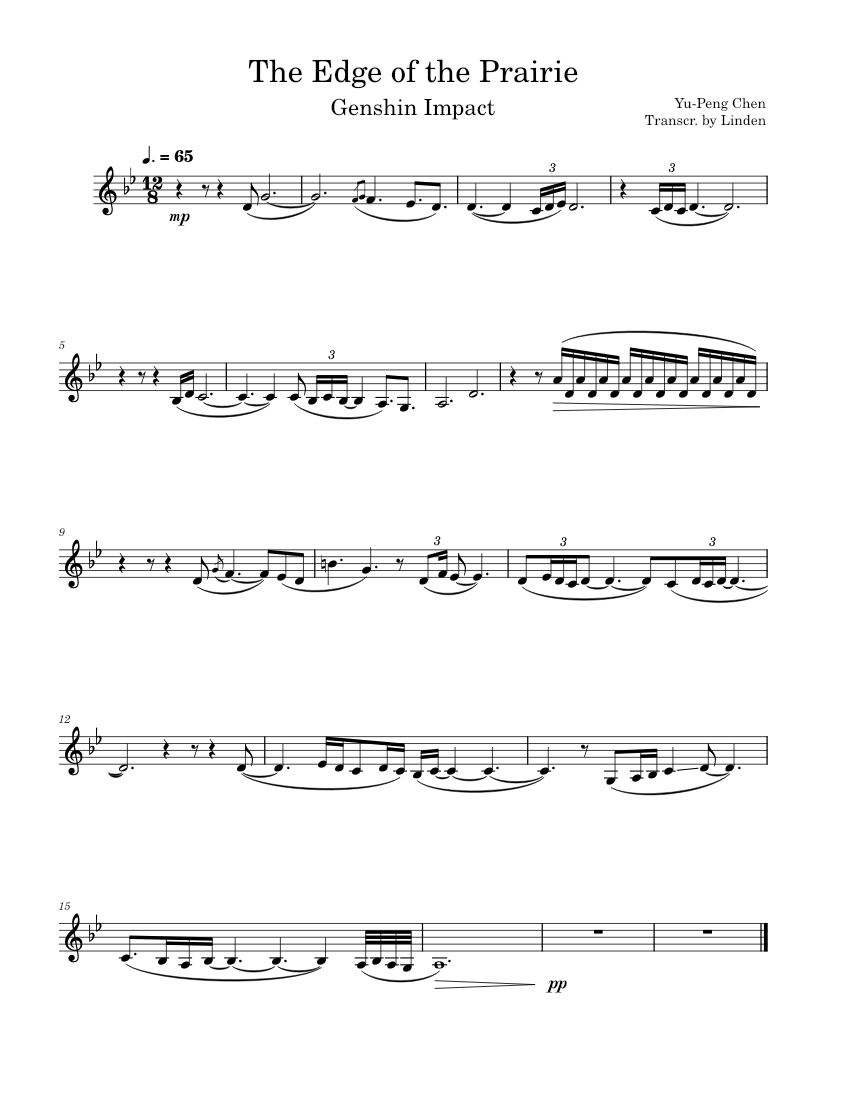 Genshin Impact - The Edge of the Prairie (Violin) Sheet music for ...