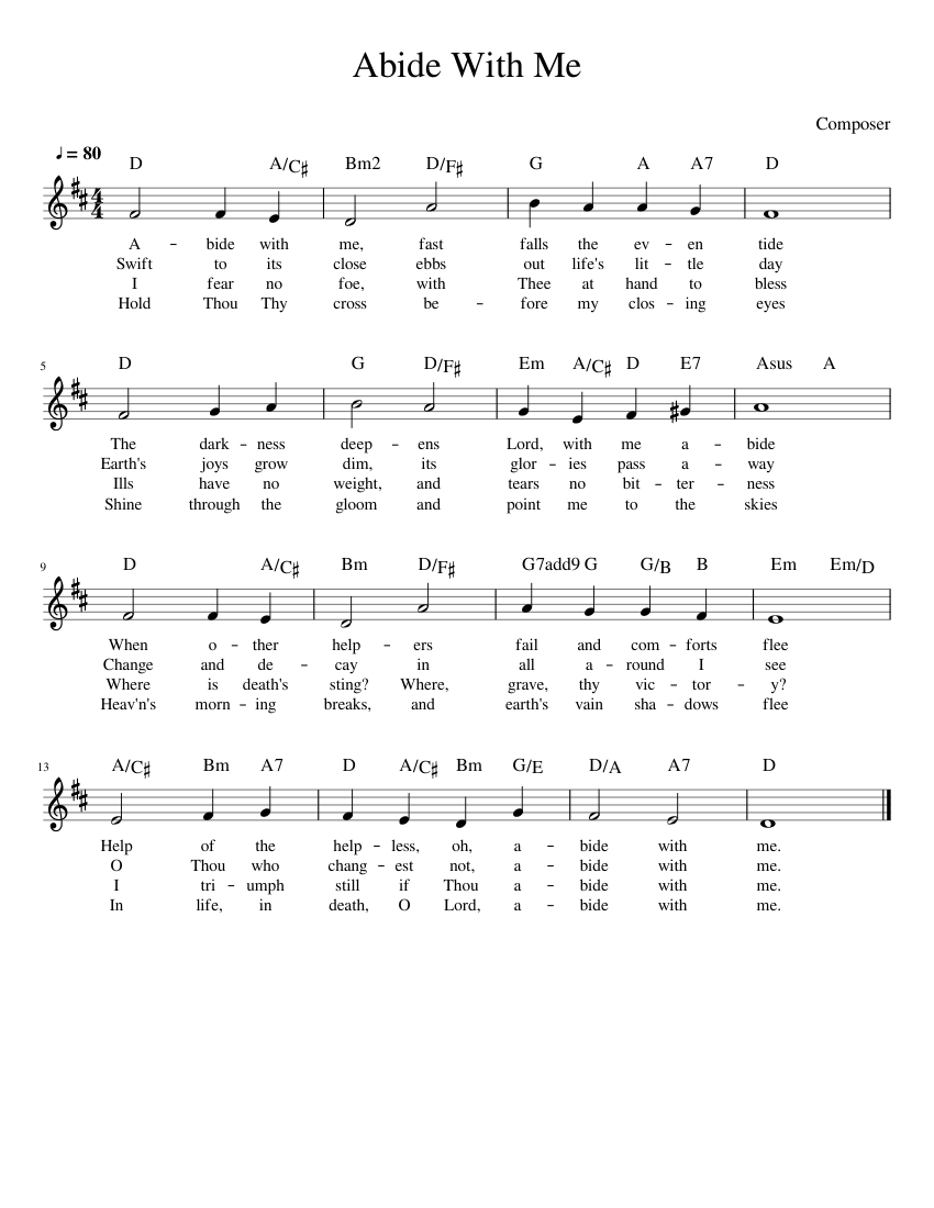 Abide With Me Lead Sheet Sheet music for Piano (Solo) Easy | Musescore.com