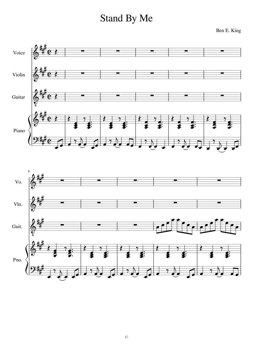 Stand By Me Sheet Music for Piano, Flute, Violin, Guitar (Mixed Quartet ...