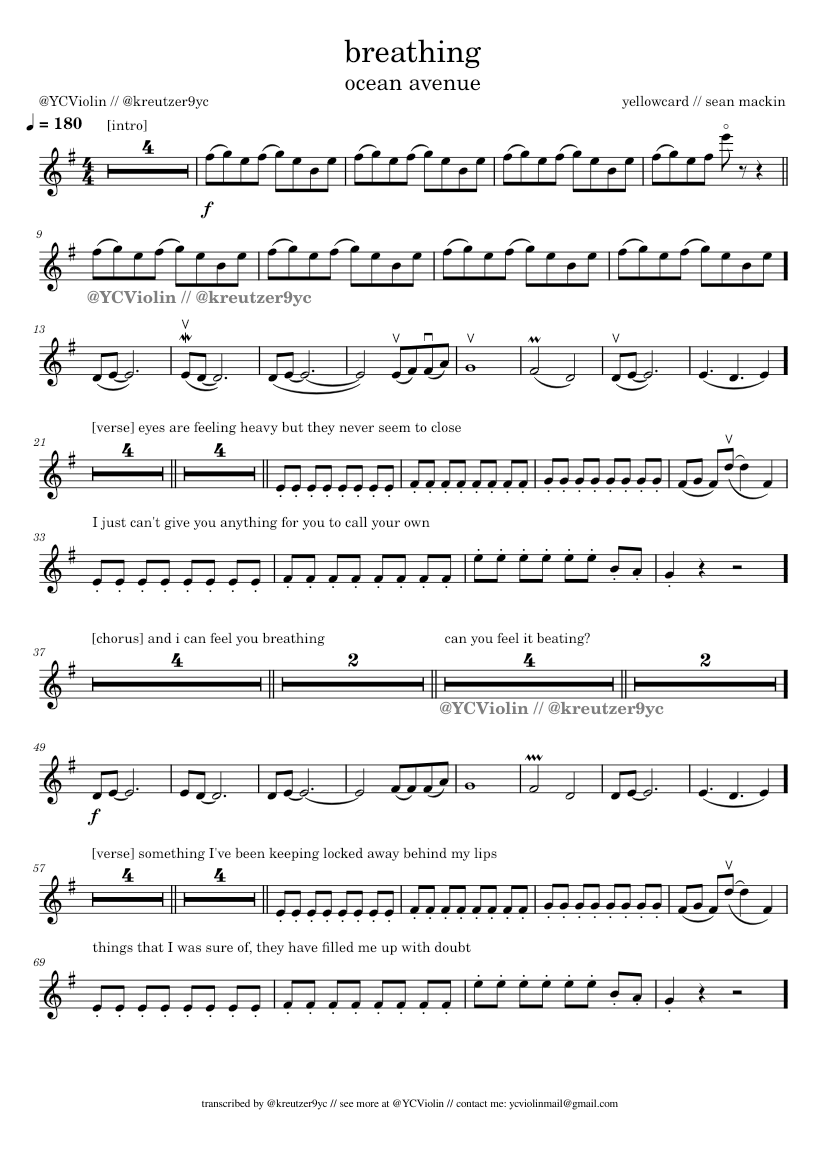 Breathing - Yellowcard (violin) Sheet music for Violin (Solo ...
