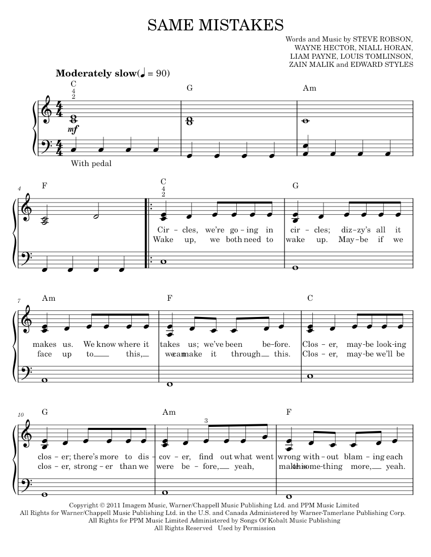 Play Official version of Same mistakes sheet music by One Direction for ...