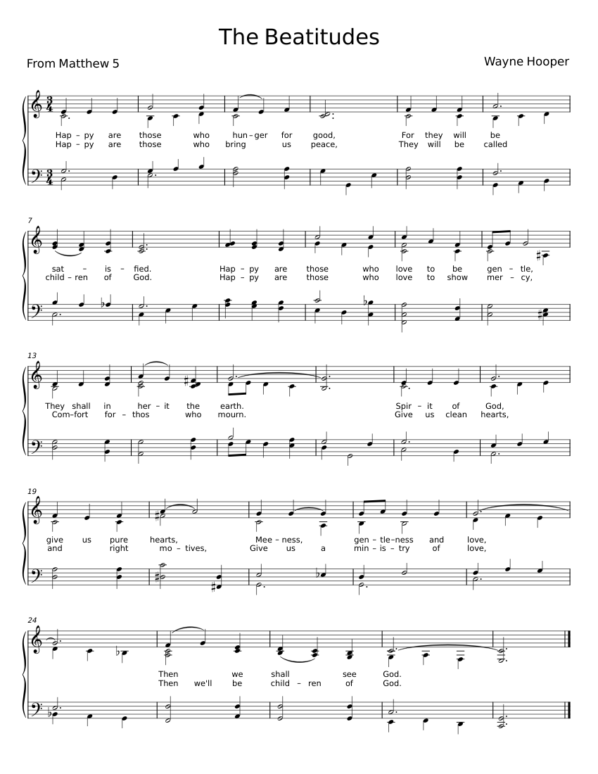 The Beatitudes - Wayne Hooper Sheet Music for Piano (Piano Duo ...