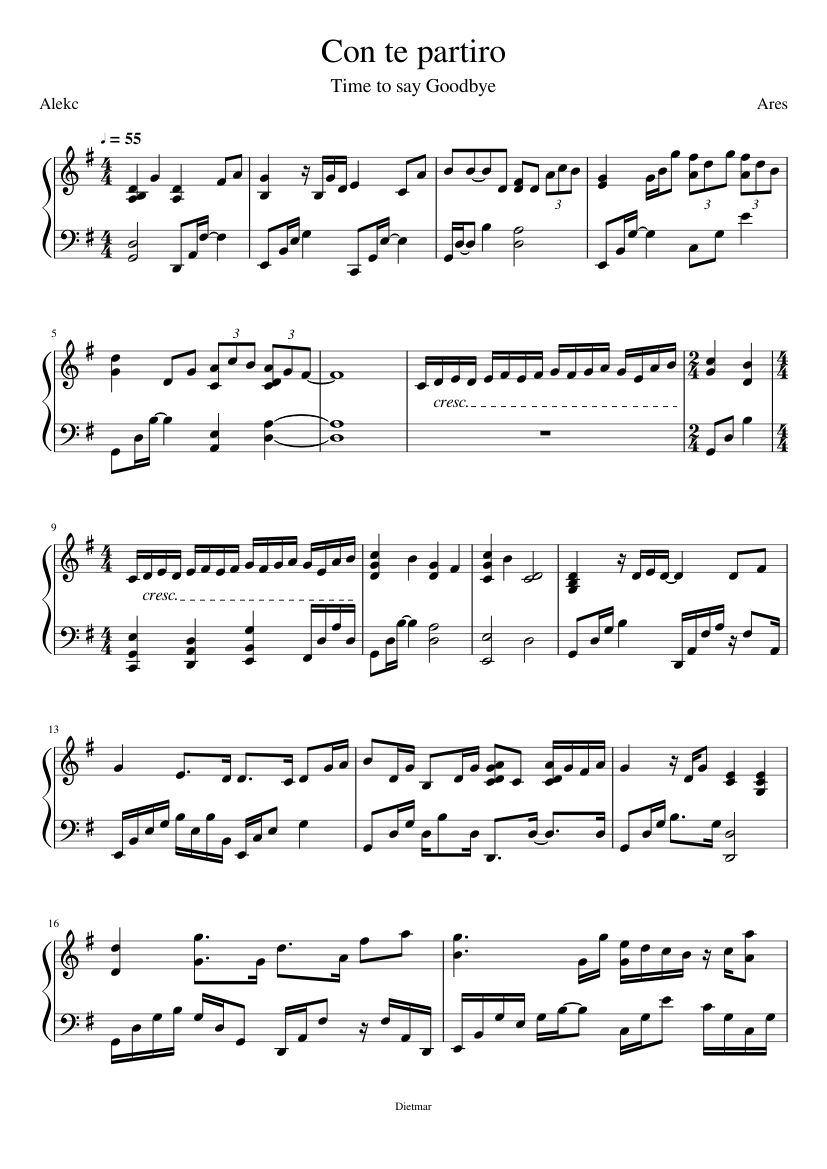 Con te partiro Sheet music for Piano (Solo) | Musescore.com
