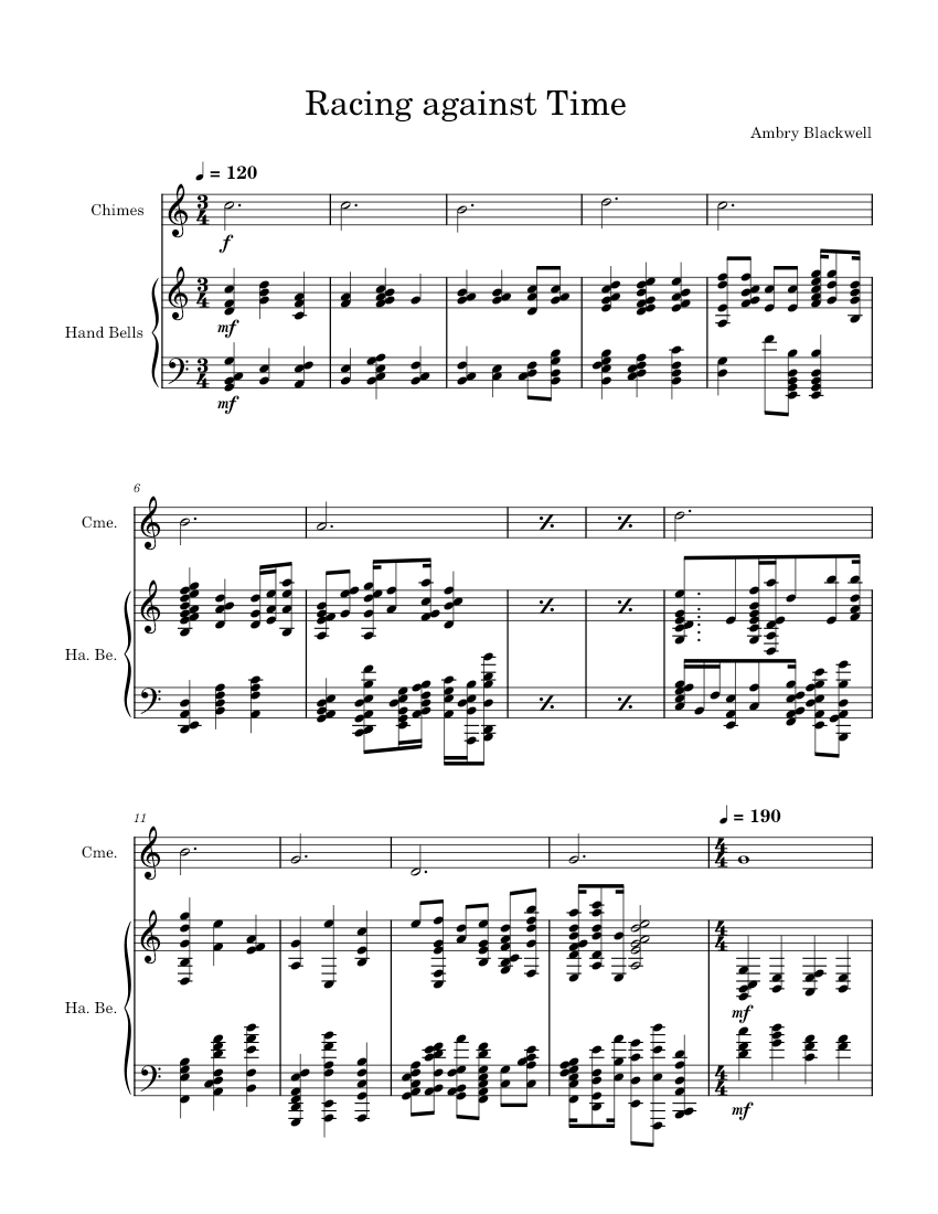 Racing against Time Sheet music for Tubular bells, Percussion bells ...