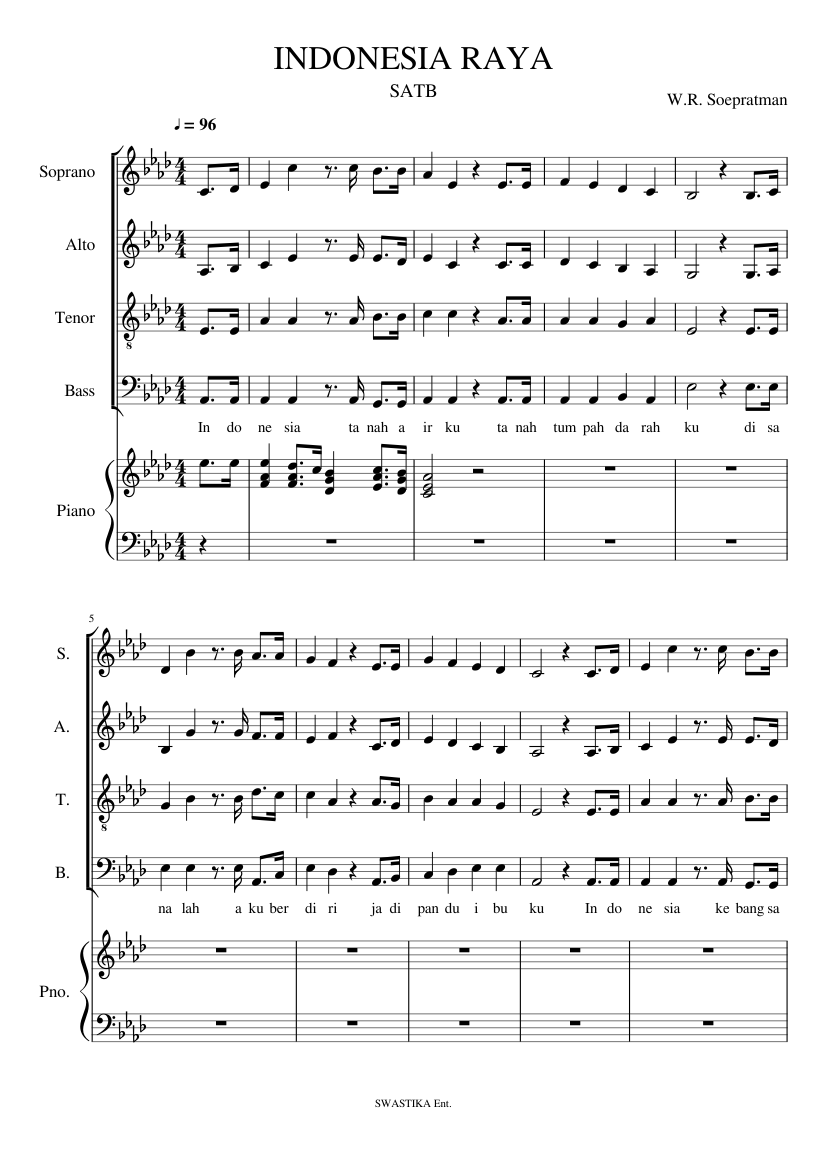 Indonesia Raya SATB Sheet Music for Piano, Soprano, Alto, Tenor & more ...