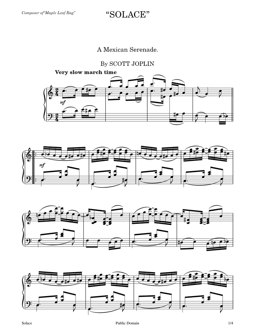 Solace – Scott Joplin Solace - A Mexican Serenade - Scott Joplin - 1909 ORIGINAL Sheet music for ...