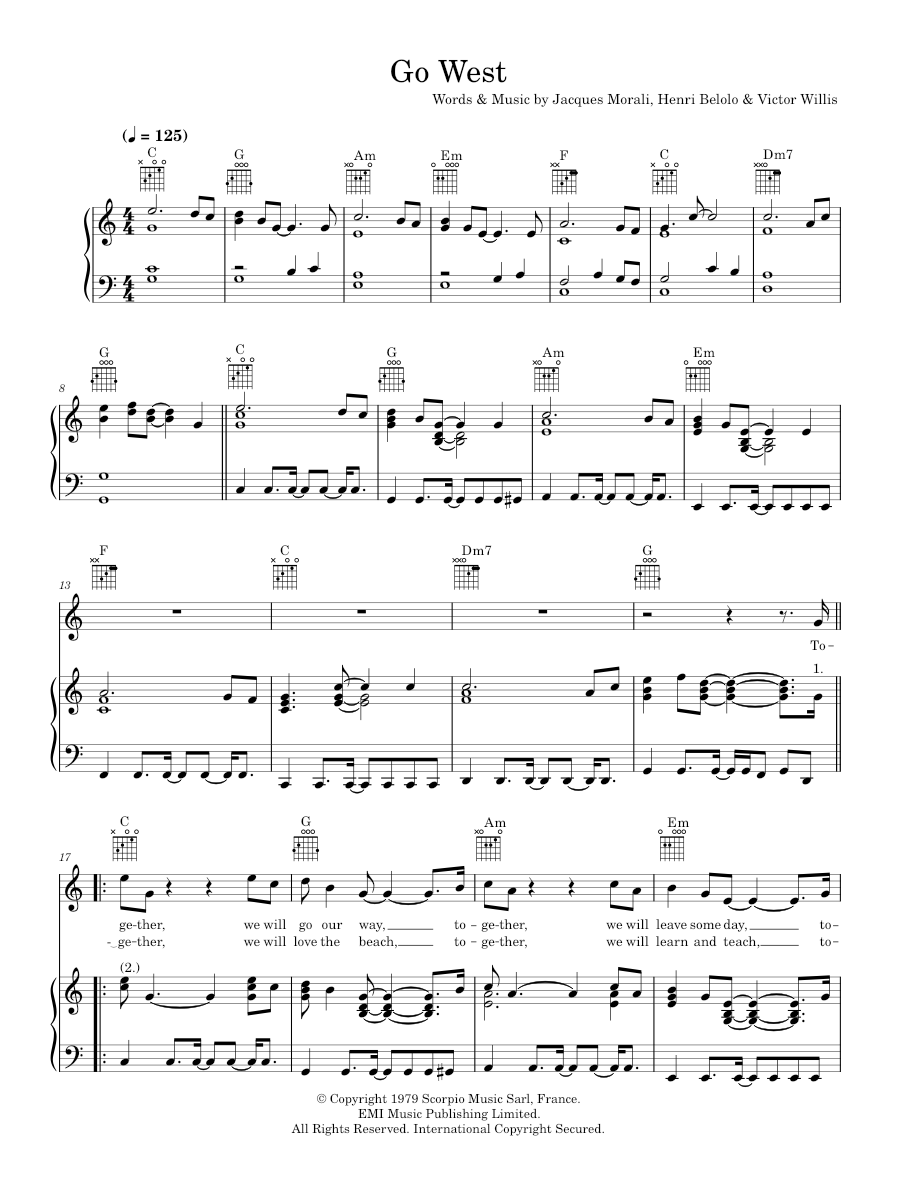 Go West Sheet music for Piano, Vocals by Elvis Presley, Michael Buble ...