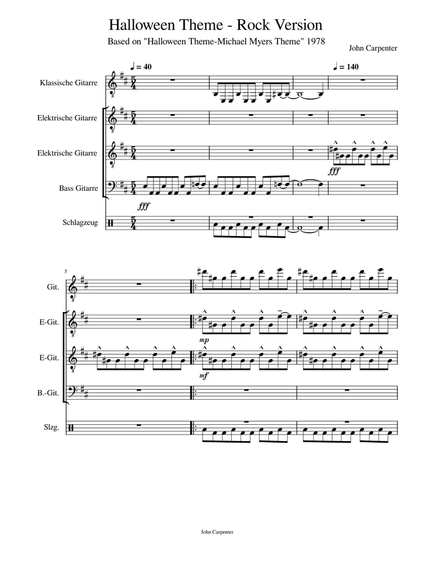 Halloween Theme - Rock Version Sheet music for Drum Group, Guitar ...