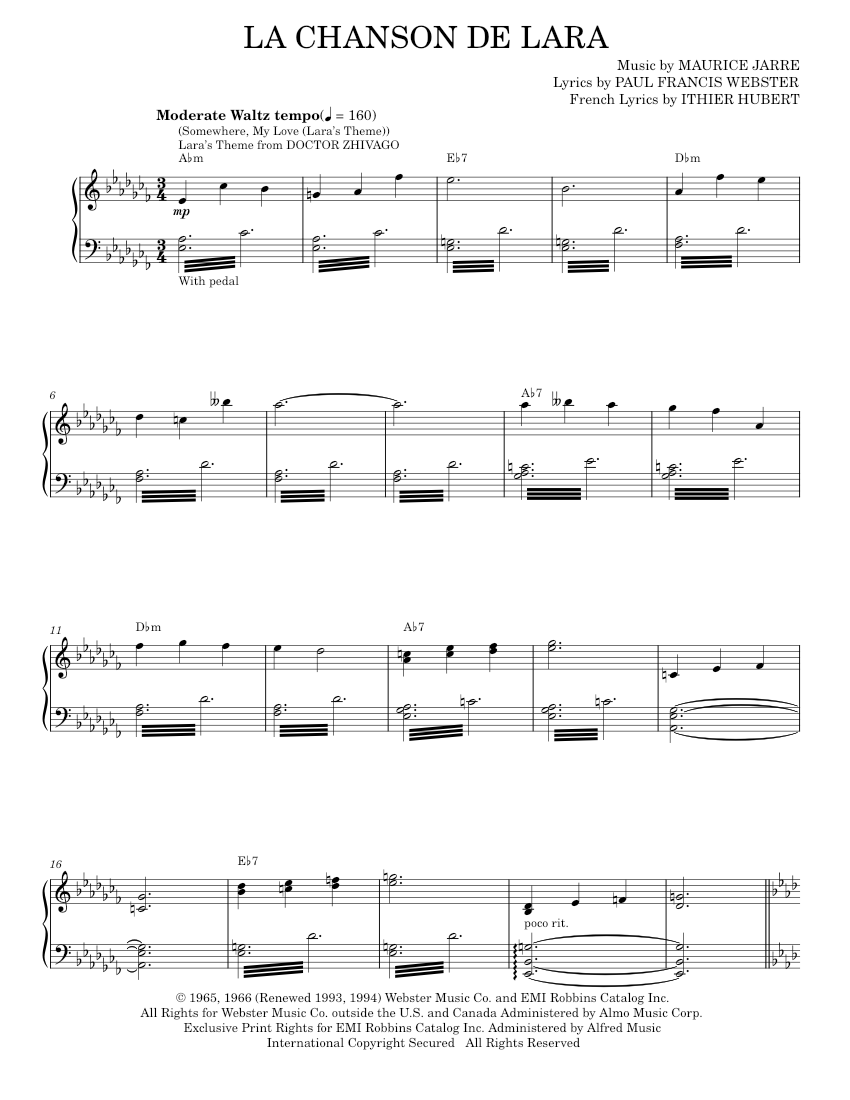 La Chanson De Lara (Somewhere, My Love (Lara's Theme)) の公式楽譜を演奏する by ...