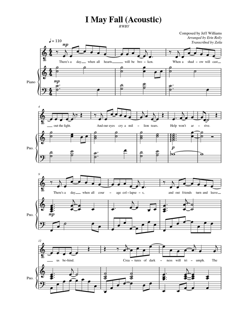 I May Fall (Acoustic) – Jeff Williams & Erin Reilly Sheet music for ...