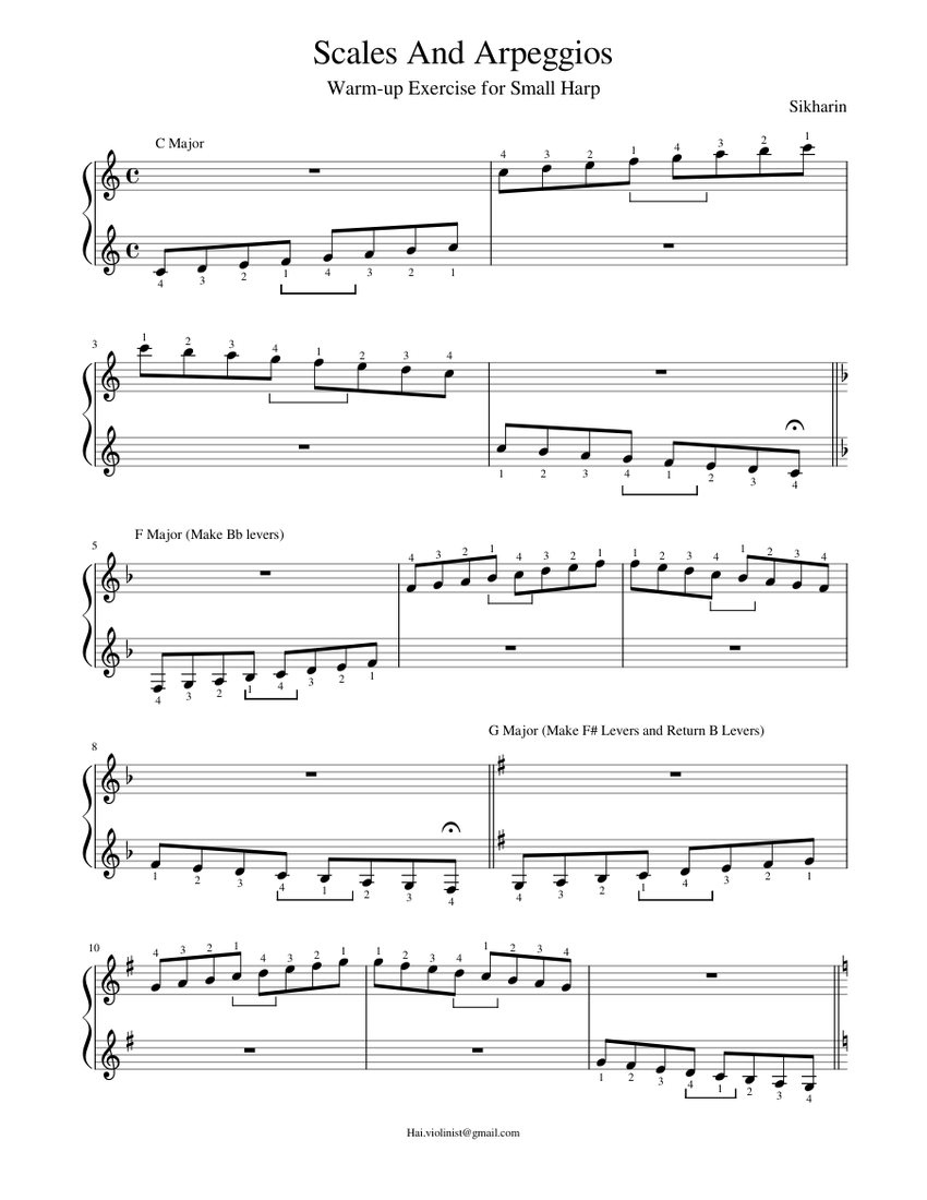 Scales And Arpeggios Warm-uo for Lap Harp Sheet music for Harp (Solo ...