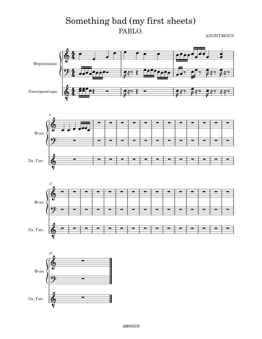 Something bad ( my first sheets ) Sheet music for Piano, Guitar (Mixed ...
