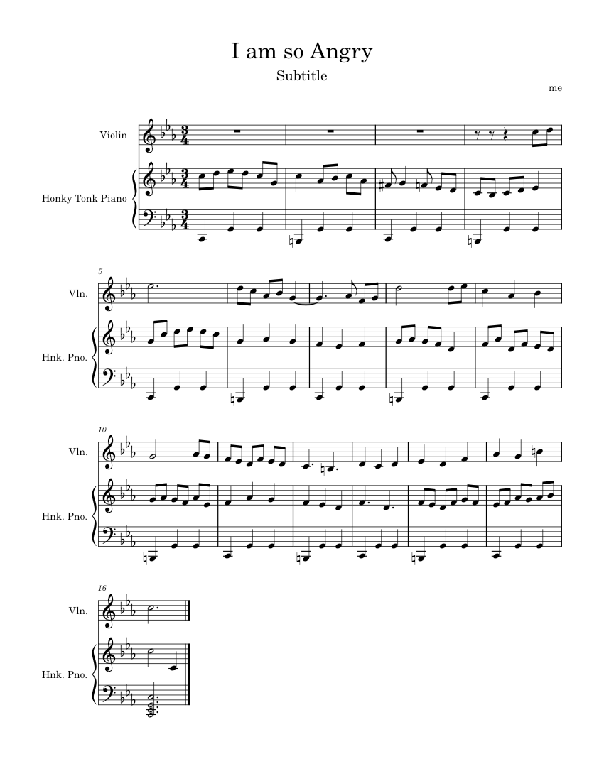 I am so Angry Sheet music for Piano, Violin (SATB) | Musescore.com