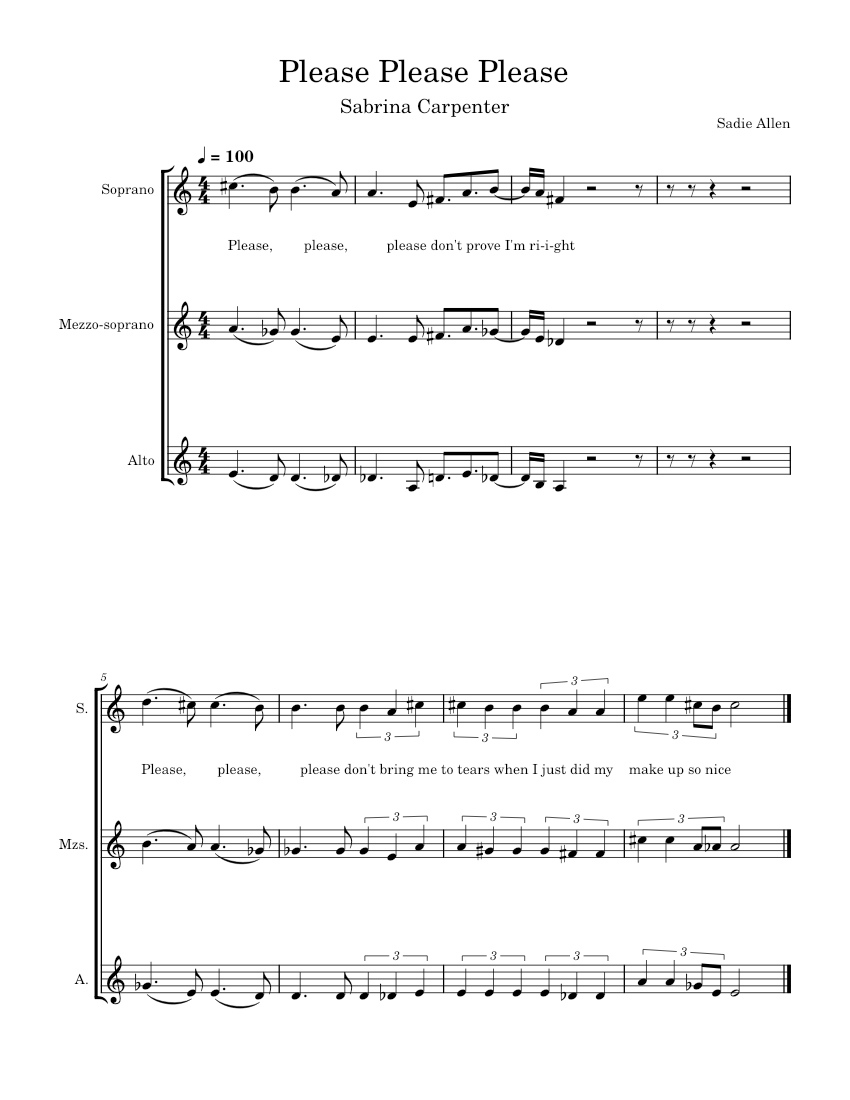 Please Please Please – Sabrina Carpenter Sheet Music for Synthesizer (A ...