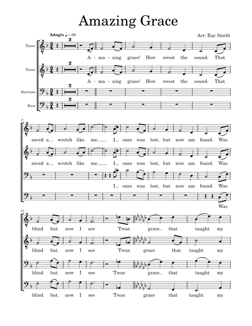 FRM188 Amazing Grace-TTBB-PAR Sheet music for Piano, Tenor, Bass voice ...