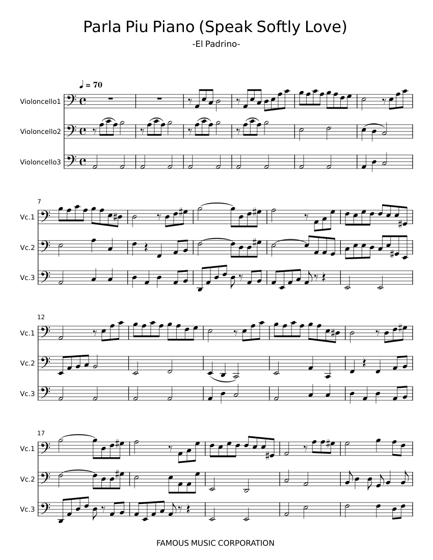 Parla Piu Piano Sheet music for Cello (Mixed Trio) | Musescore.com