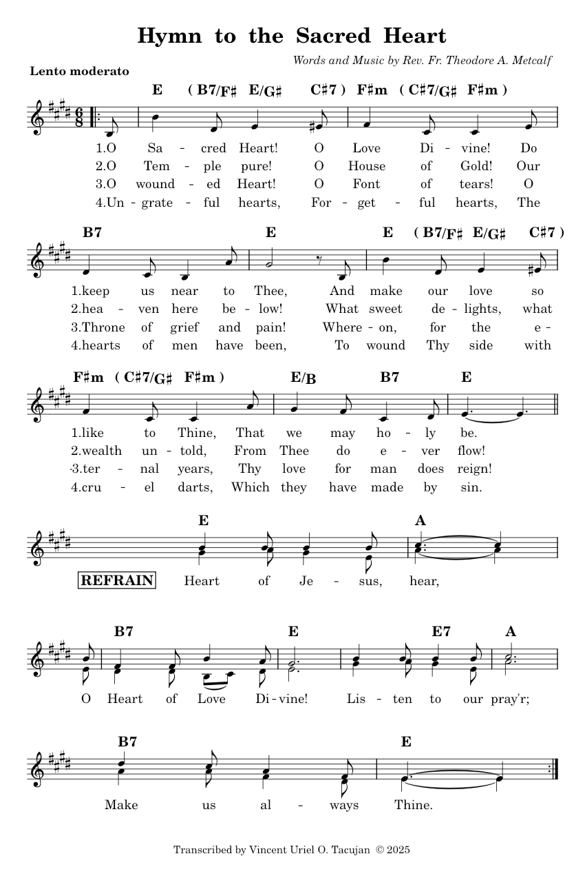 O Sacred Heart, O Love Divine – Theodore A Metcalf Sheet Music for ...