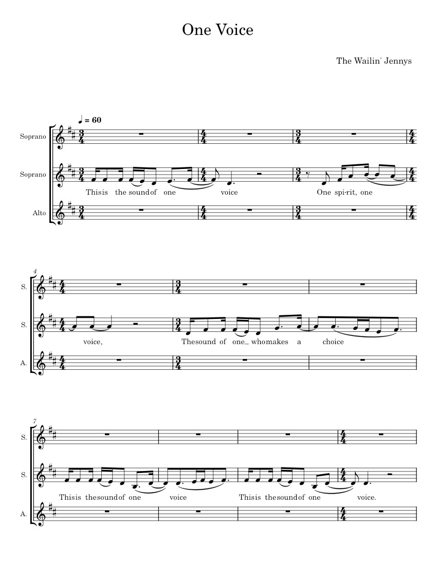 One voice - The Wailin' Jennys Sheet Music for Synthesizer (Mixed Trio ...