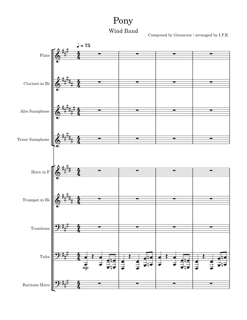 Pony – Ginuwine Sheet Music for Trombone, Tuba, Flute, Saxophone alto ...