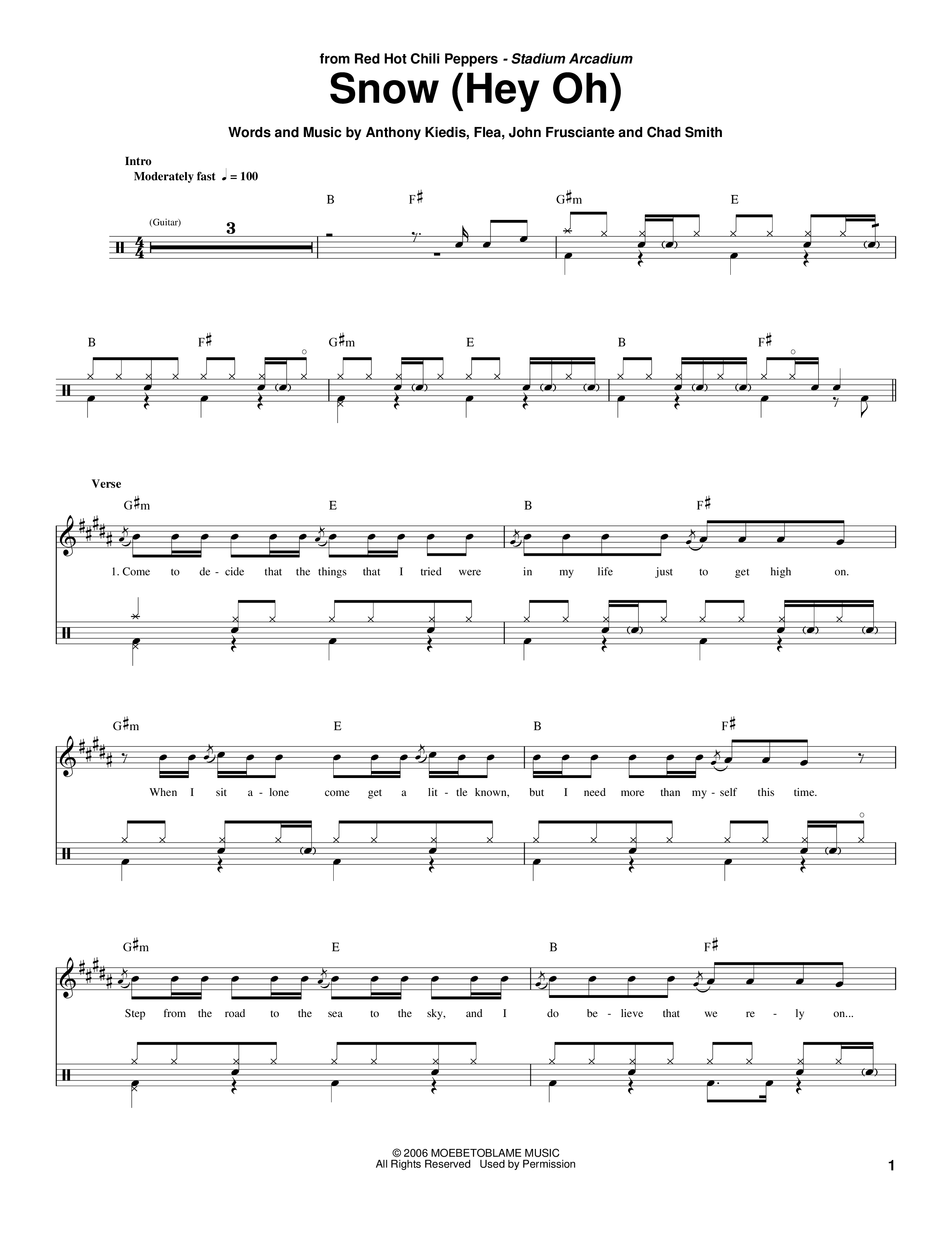 Play Official version of Snow hey oh Sheet Music by Red Hot Chili ...