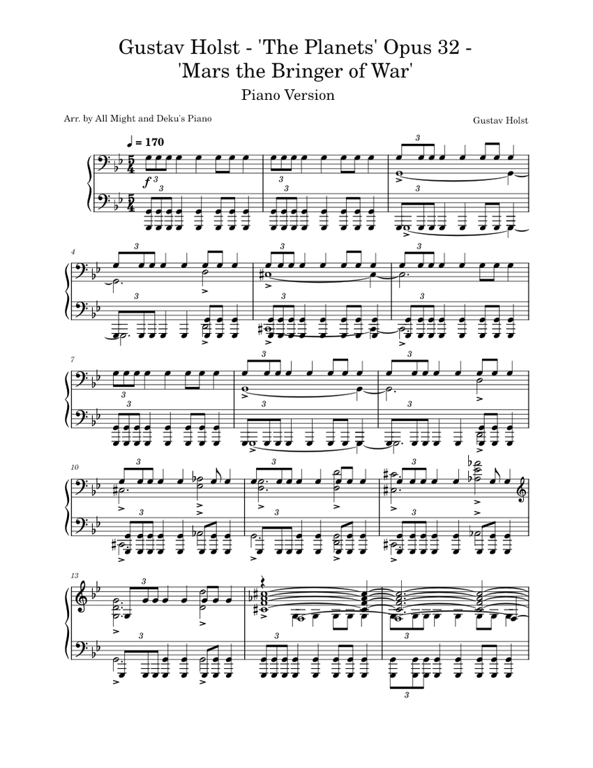 Mars, the Bringer of War – Gustav Holst (Piano Version) Sheet music for ...