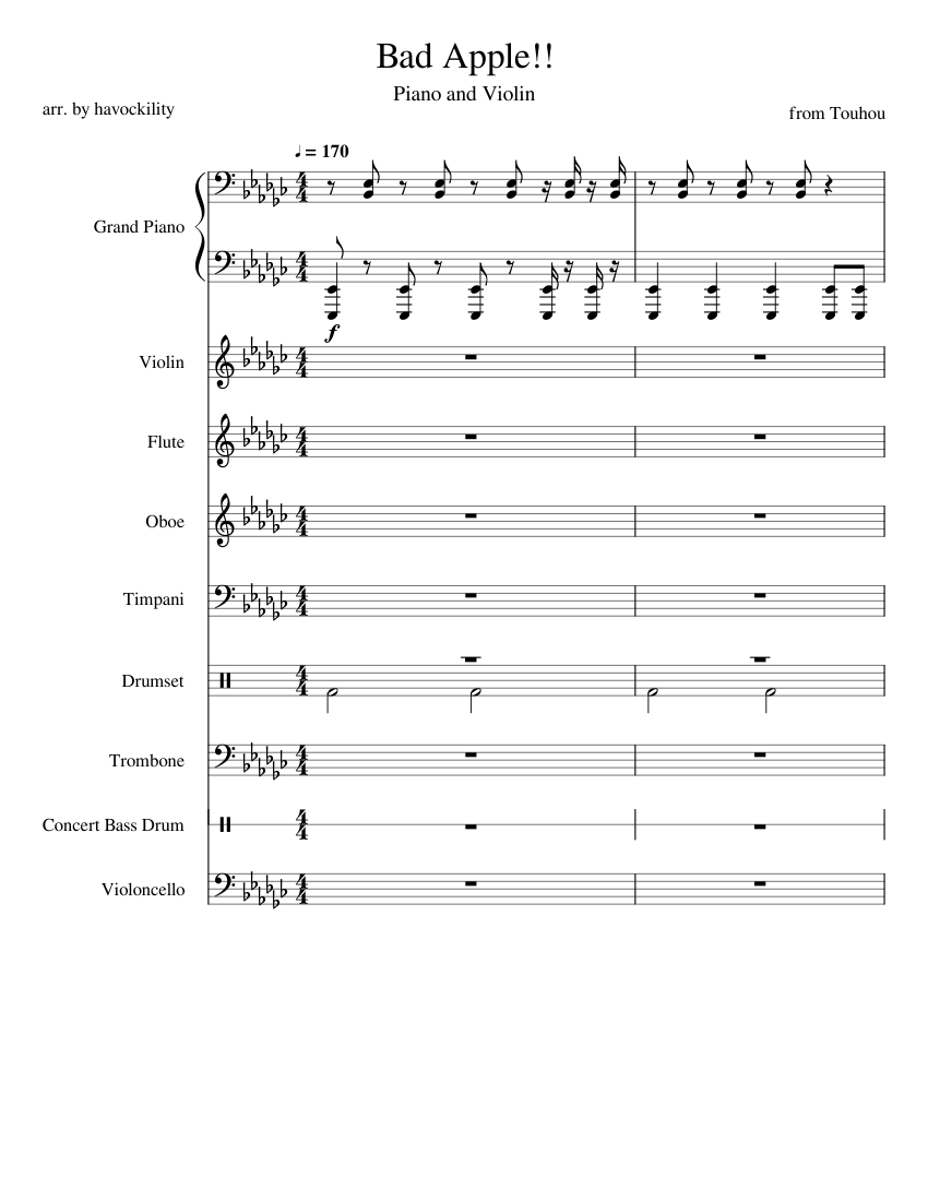 Bad Apple!! Sheet music for Piano, Trombone, Flute, Oboe & more ...