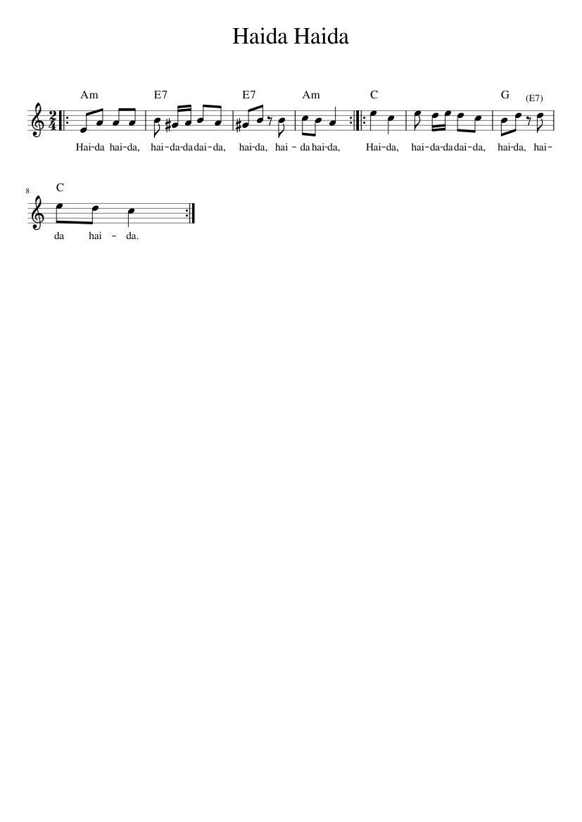 Haida Haida Sheet music for Piano (Solo) Easy | Musescore.com