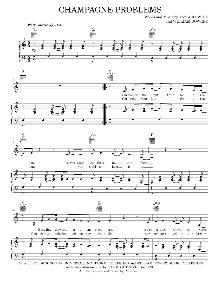 Play Official version of Champagne problems Sheet Music by Taylor Swift ...