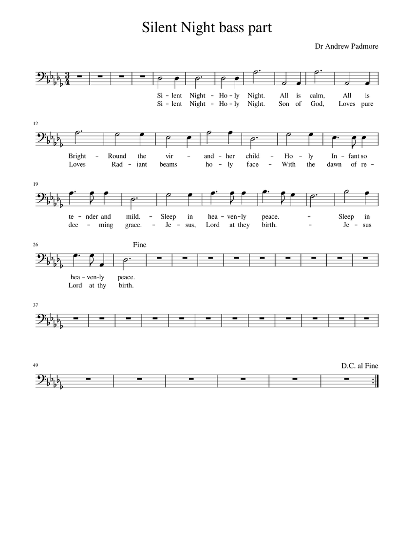 Silent Night bass part Sheet music for Piano (Solo) Easy | Musescore.com