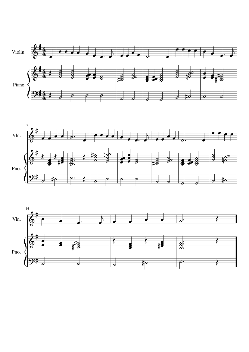 Nu tändas tusen juleljus Sheet Music for Piano, Violin (Solo ...