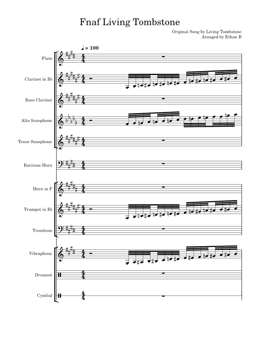 Five Nights At Freddys 1 - Living Tombstone Sheet music for Trombone ...