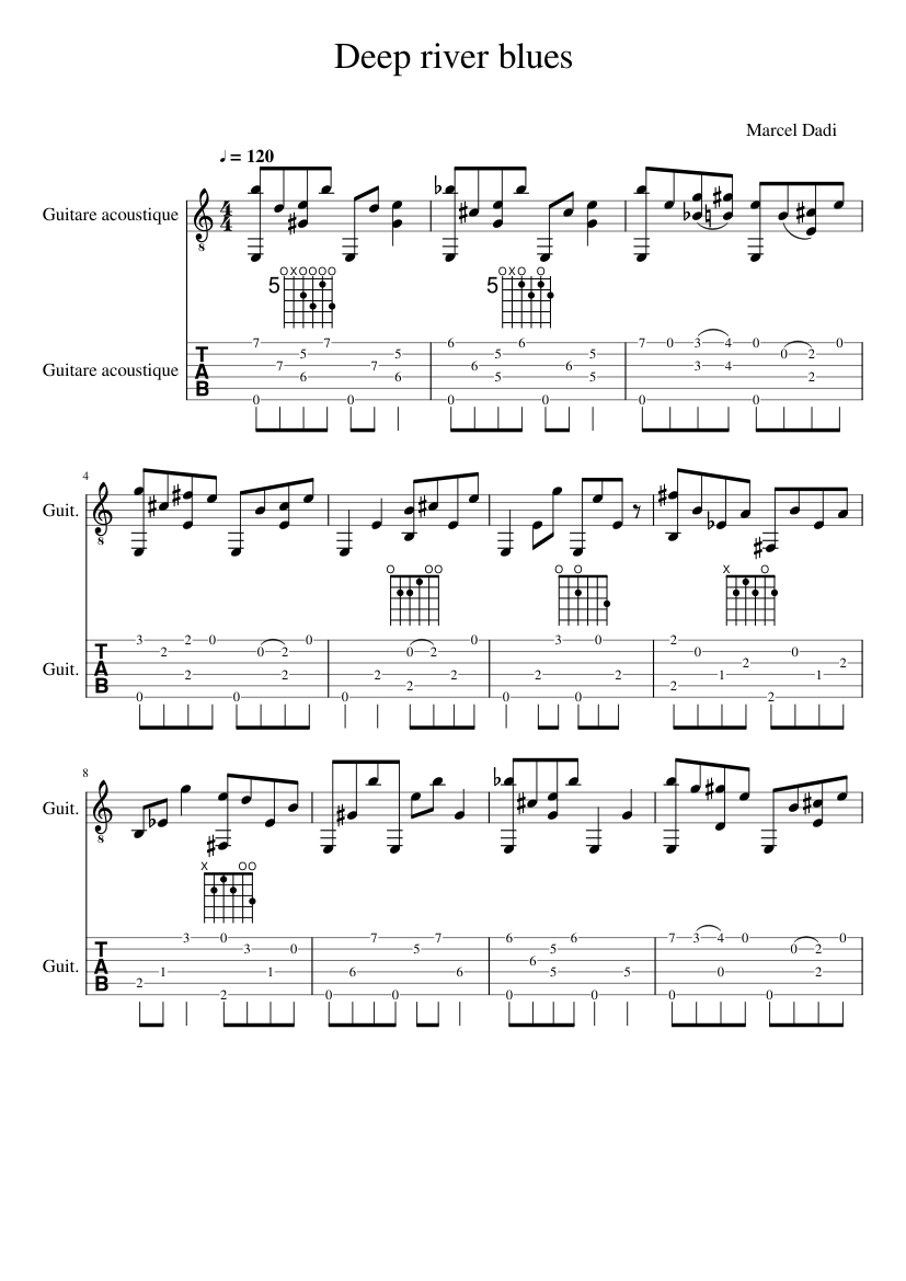 Deep River Blues Sheet Music and Tab for Guitar (Solo) | MuseScore.com
