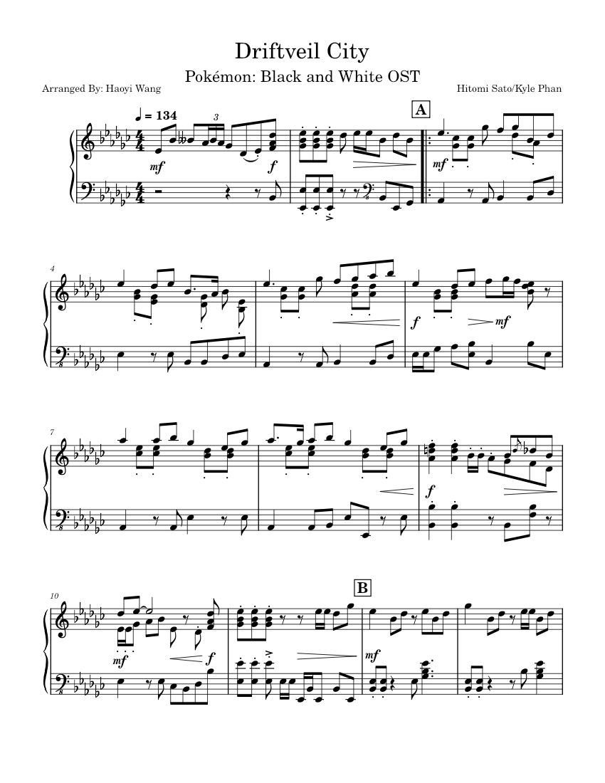 Driftveil City (Toothless Dancing) – Hitomi Sato Sheet music for Piano ...