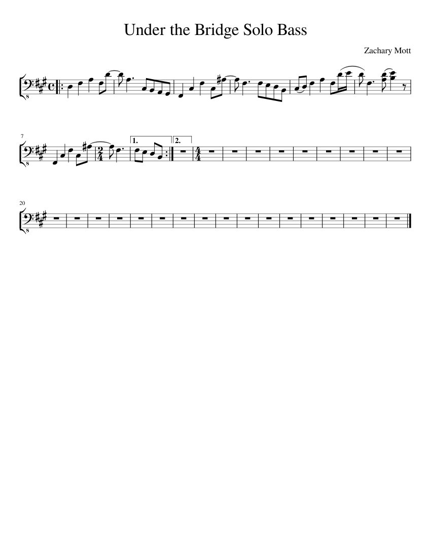 Under the Bridge Solo Bass Arrangement (WIP) Sheet music for Bass ...