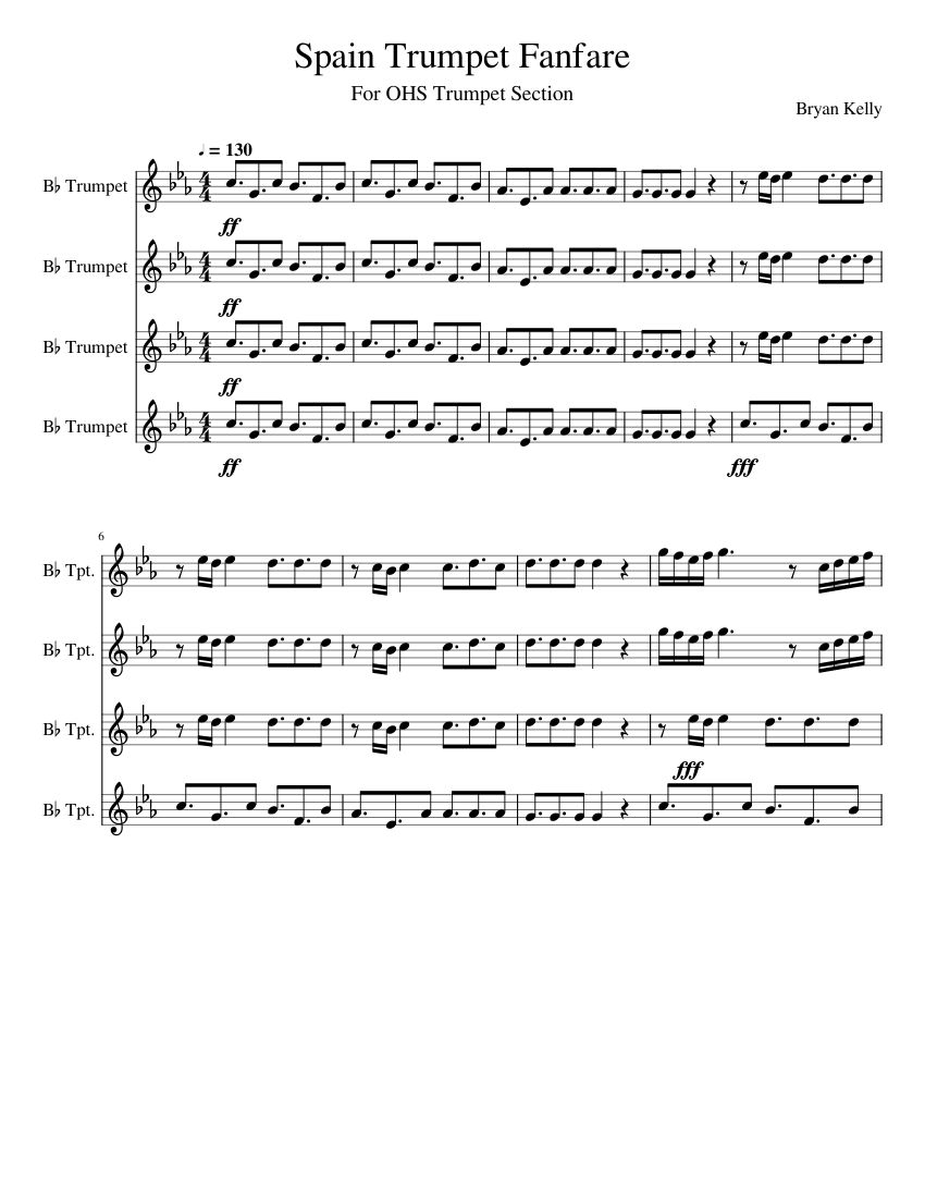 Spain Trumpet Fanfare Sheet music for Trumpet in b-flat (Mixed Quartet) | Musescore.com