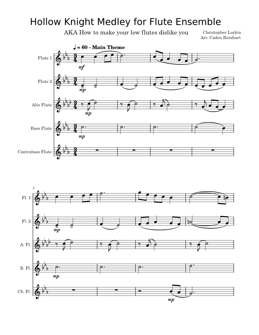 Hollow Knight Medley - Flute Ensemble Sheet music for Flute, Flute alto ...