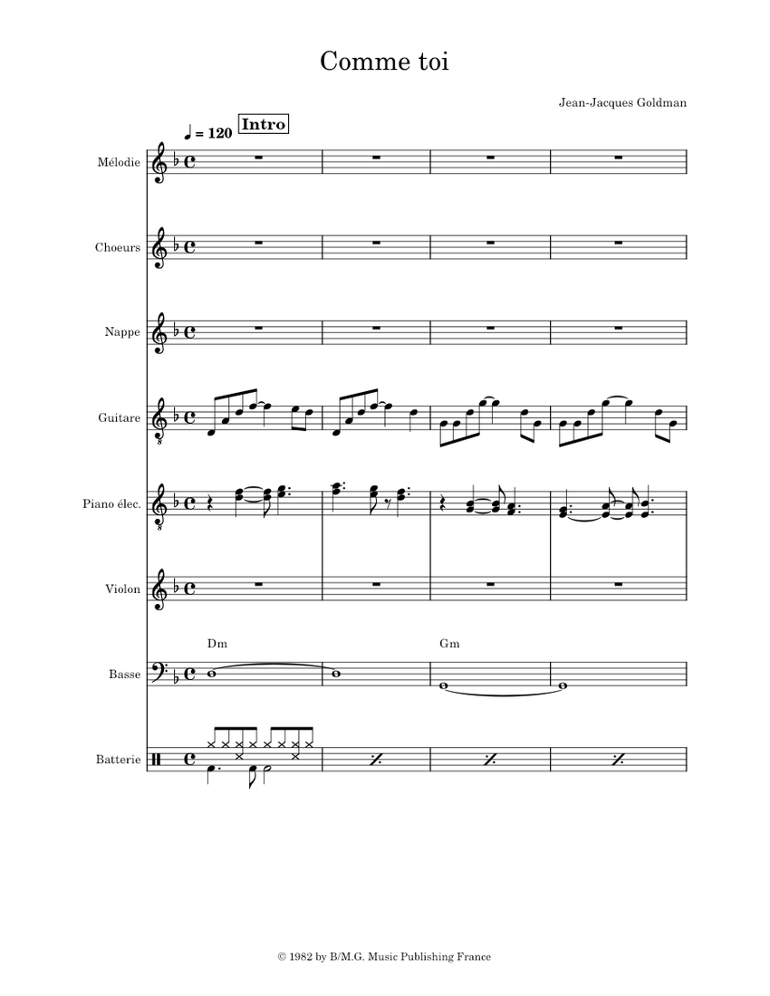 Comme toi – Jean-Jacques Goldman Sheet music for Piano, Female, Flute ...
