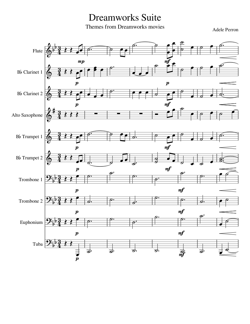 Dreamworks Suite Sheet music for Trombone, Euphonium, Tuba, Flute ...
