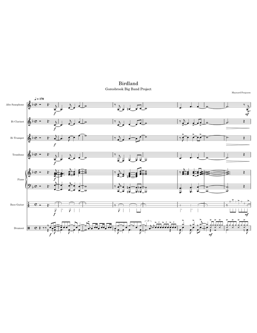 Birdland Sheet music for Piano, Trombone, Clarinet in b-flat, Saxophone ...