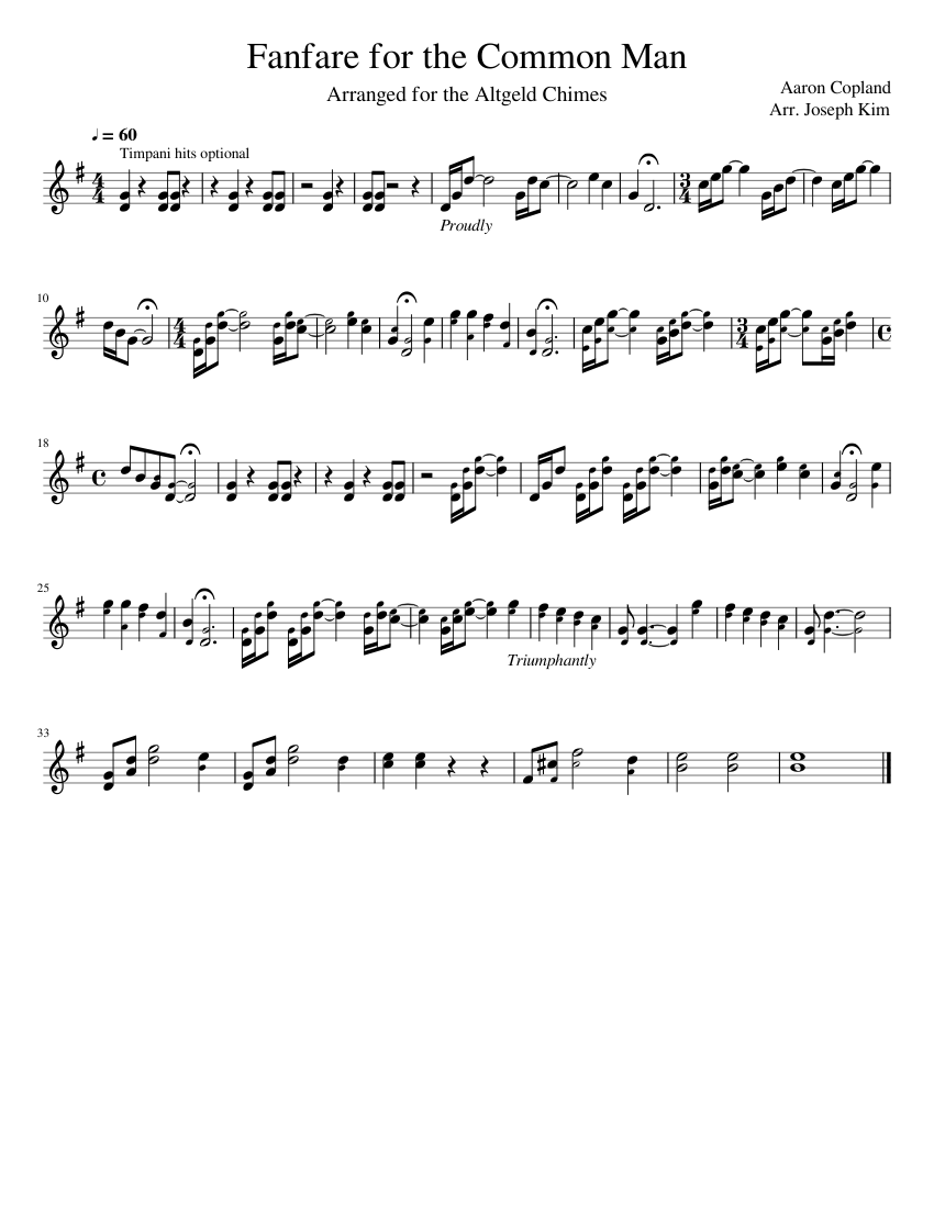 Fanfare for the Common Man Sheet music for Tubular bells (Solo ...