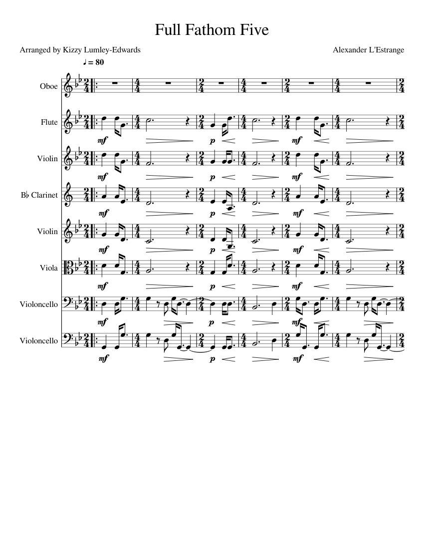 Full Fathom Five Sheet music for Flute, Oboe, Clarinet in b-flat ...