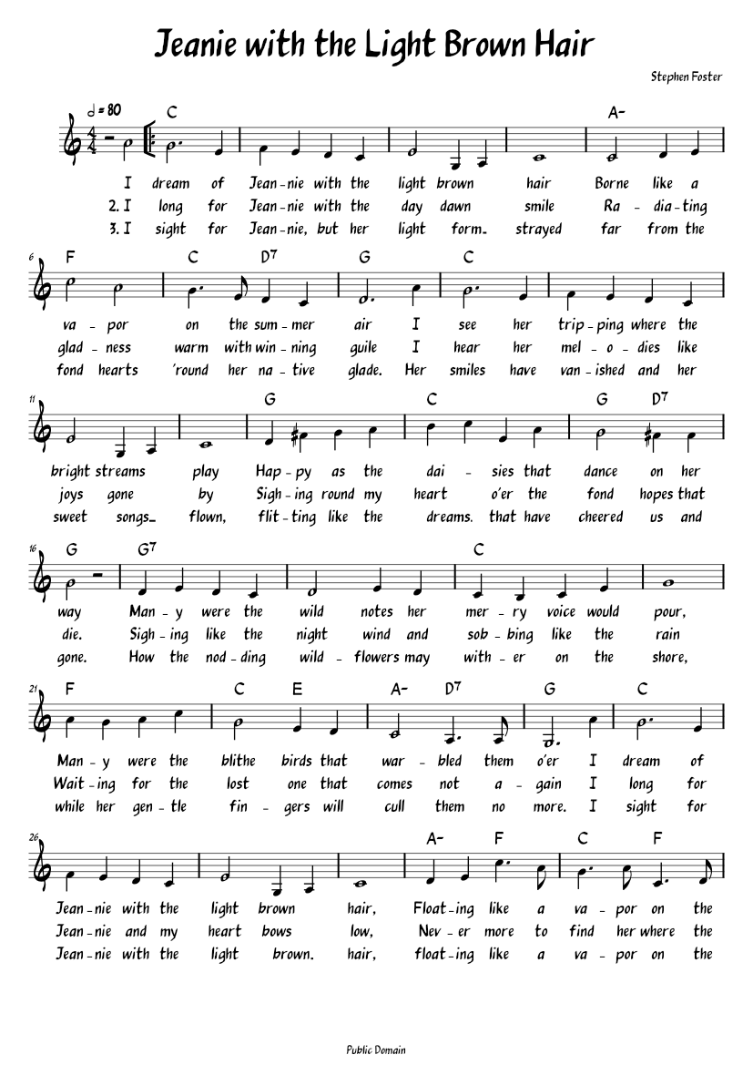 Jeanie With the Light Brown Hair (Lead sheet with lyrics ) Sheet music ...