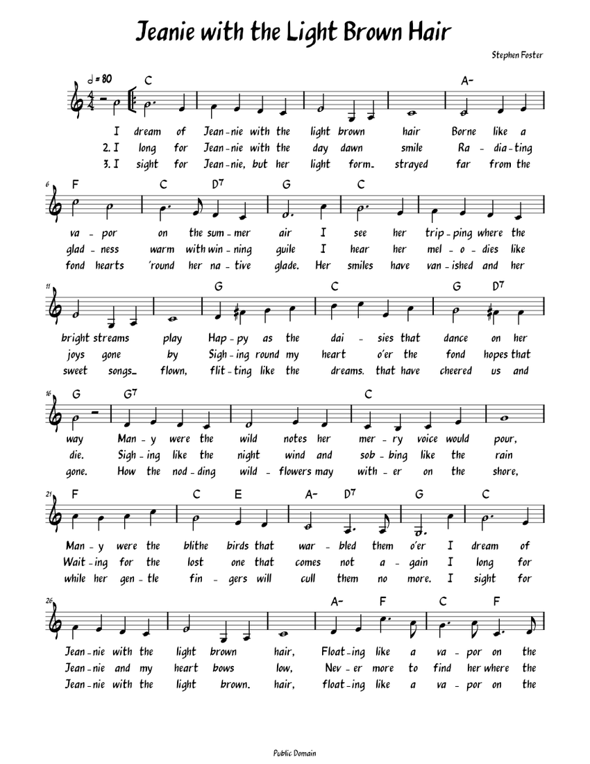 Jeanie With the Light Brown Hair (Lead sheet with lyrics ) Sheet music ...