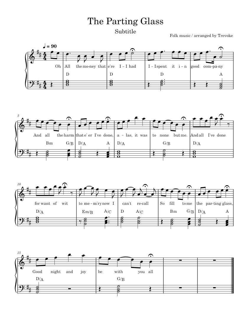 The Parting Glass Sheet music for Piano (Solo) Easy | Musescore.com