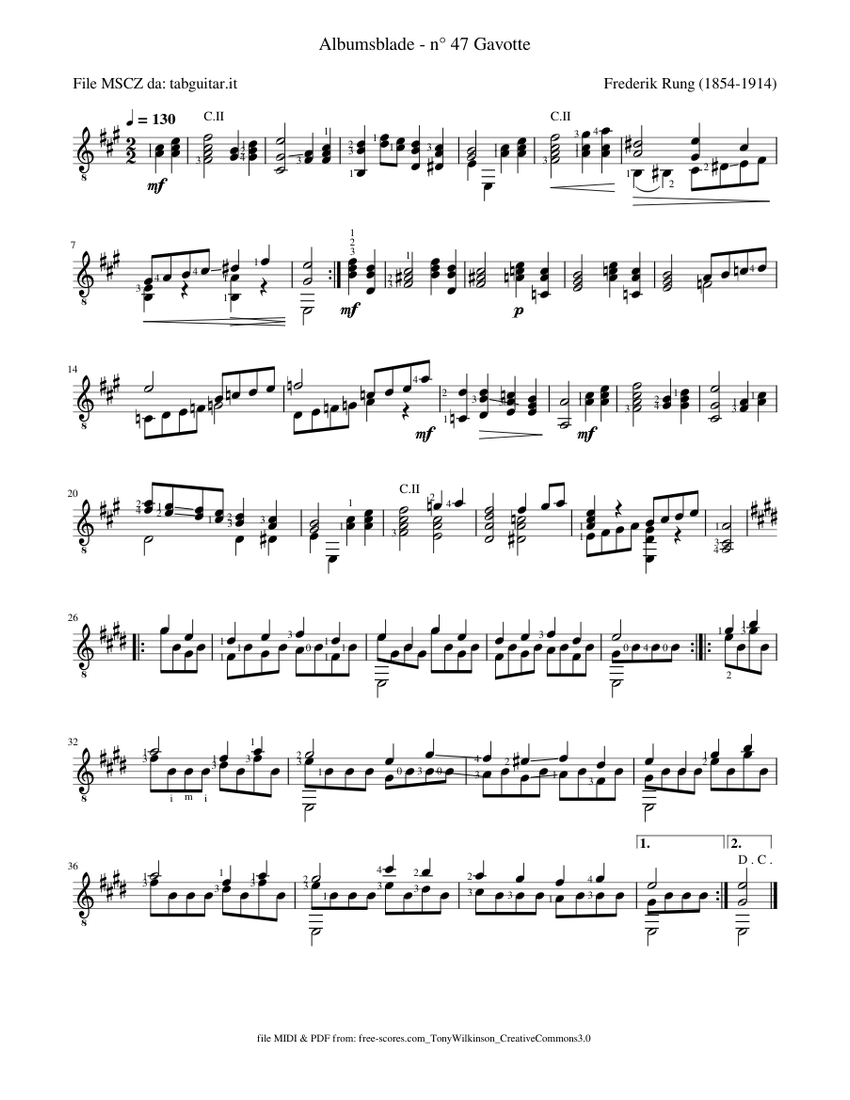 Rung Frederik - Albumsblade - n° 47 Gavotte Sheet music for Guitar (Solo) | Musescore.com