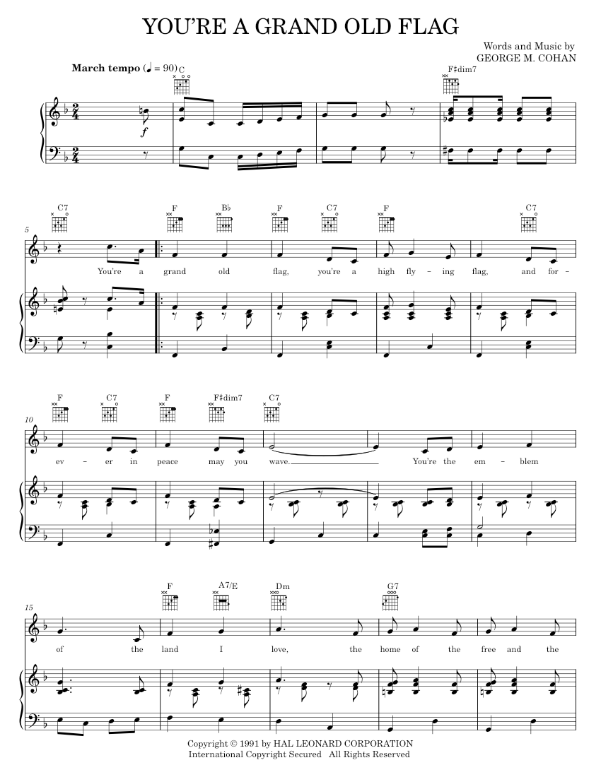 Play Official version of You're A Grand Old Flag Sheet Music by George ...